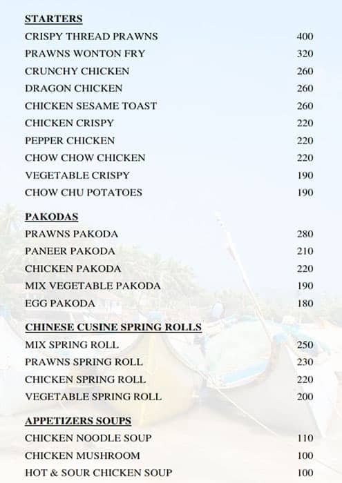 Menu of Anju Celebrity Bar And Restaurant, Vasco, Goa