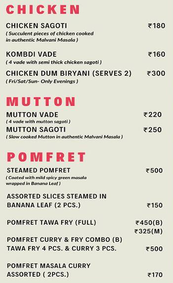 Menu of Malvani Khavayye, Turbhe, Navi Mumbai