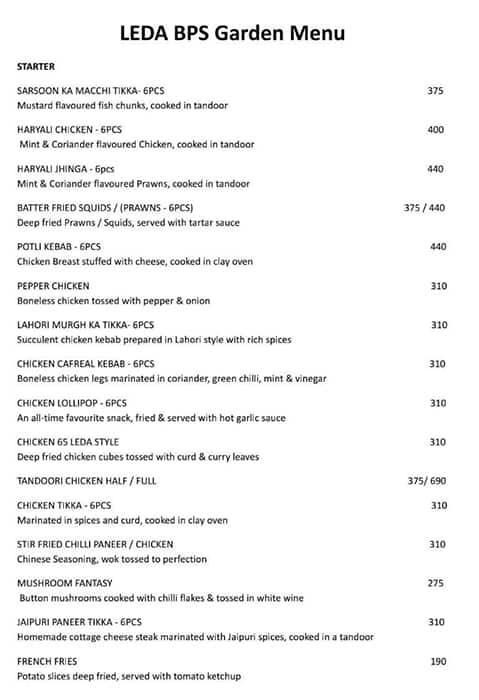 Menu at LEDA BPS Garden Restaurant, Margao