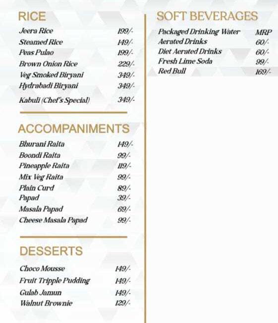Menu at FOMO, Jodhpur