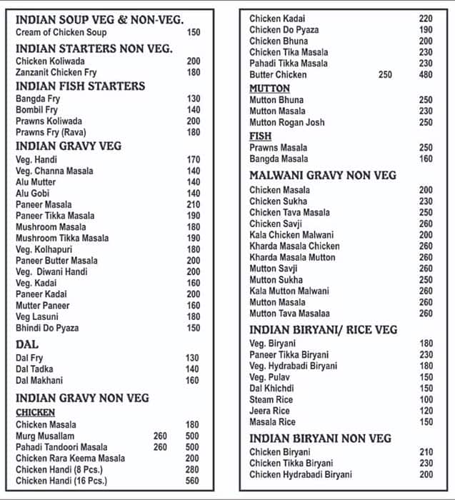 Menu of Pahadi Restaurant, Bhayandar, Mumbai