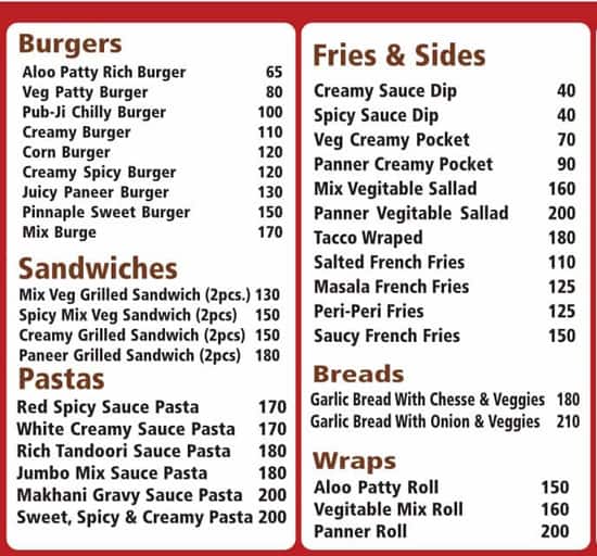 Menu of Hungry Point, Sunny Enclave, Mohali