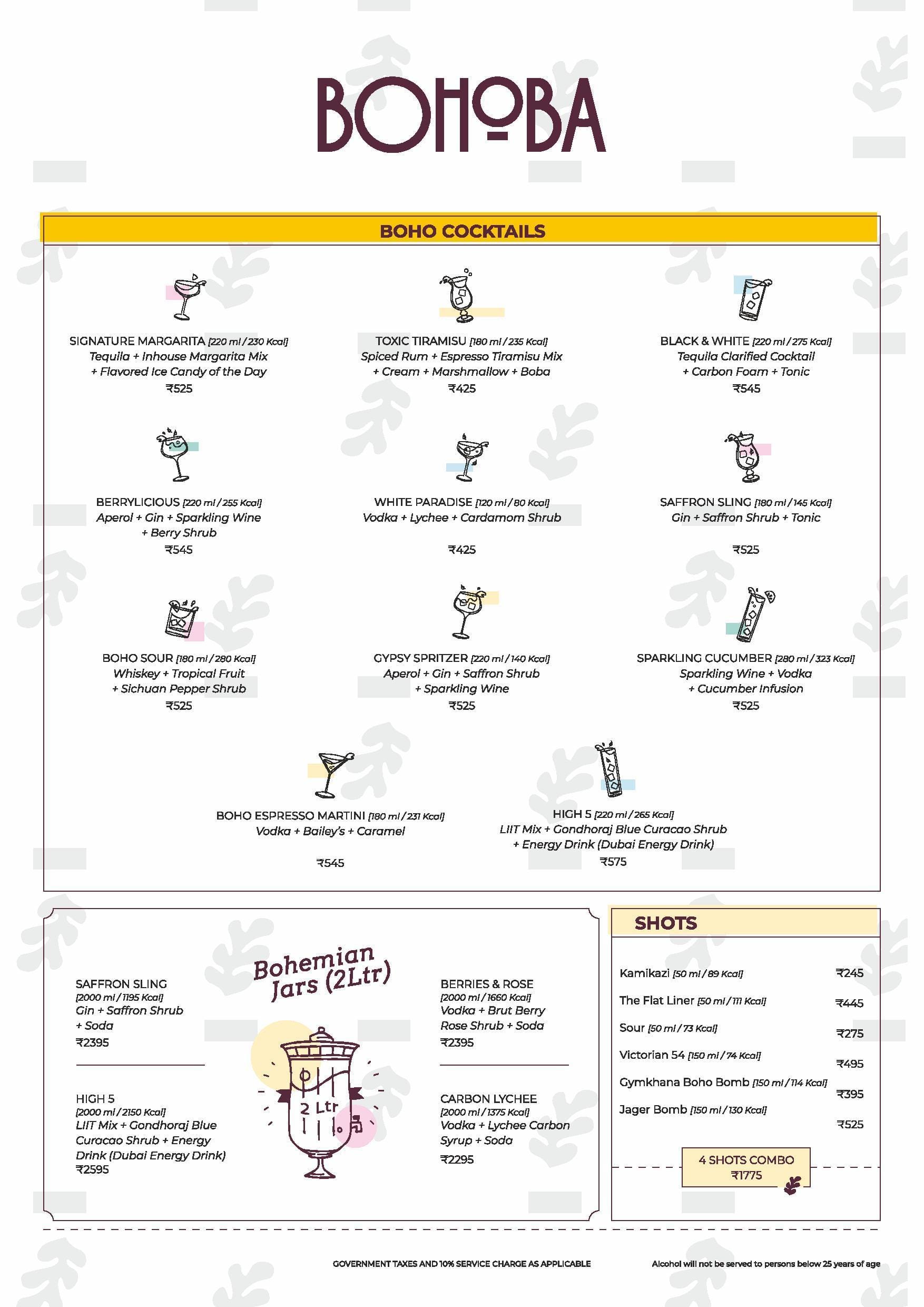 Menu of Bohoba, Malad West, Mumbai