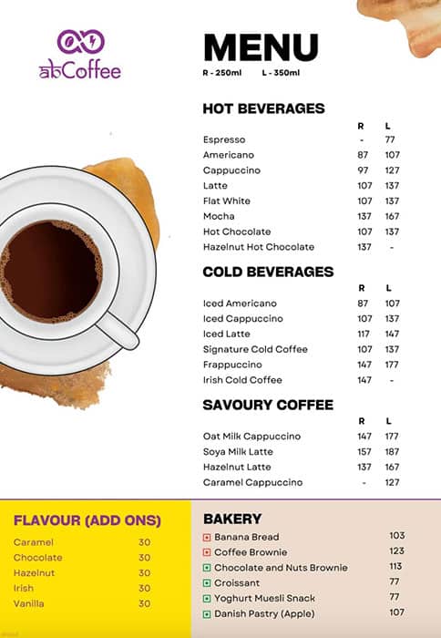Menu of abCoffee, Vashi, Navi Mumbai