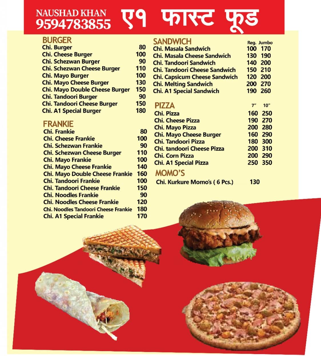 Menu of A 1 Fast Food, Sewri, Mumbai