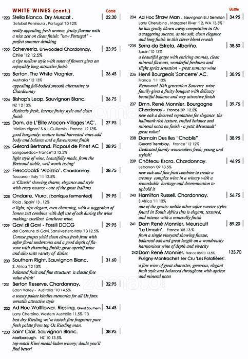 Carta del restaurante Lala, Londres, 2-4 Queen Caroline St