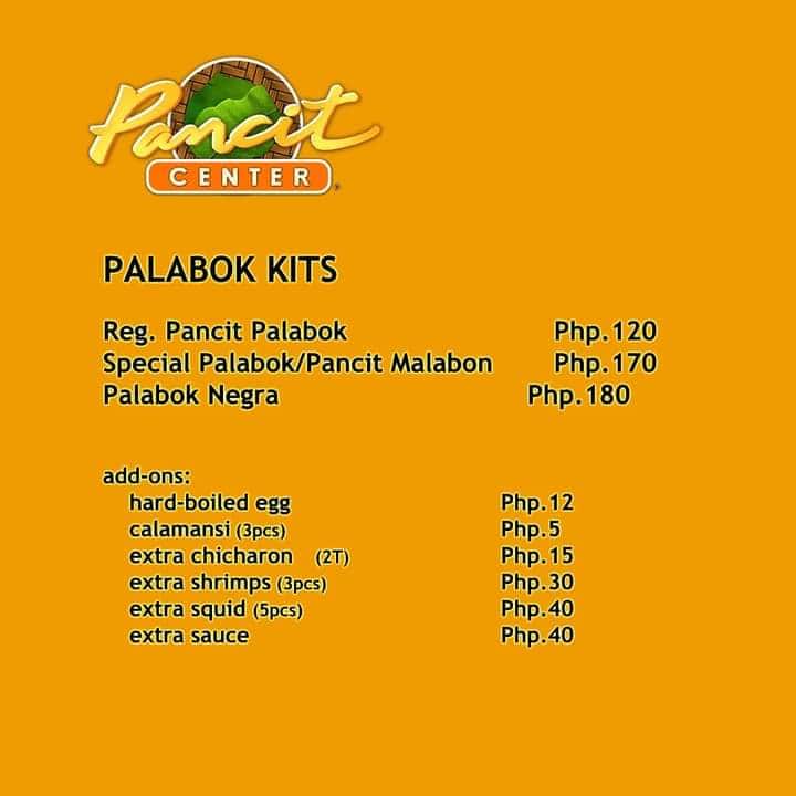 Menu at Pancit Center restaurant, Pasig, C Raymundo Ave