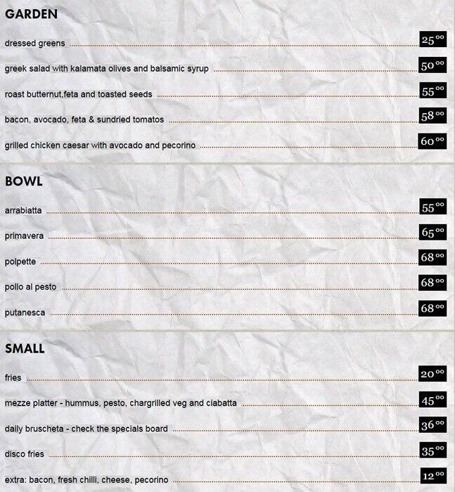 Menu at Hello Sailor restaurant, Cape Town