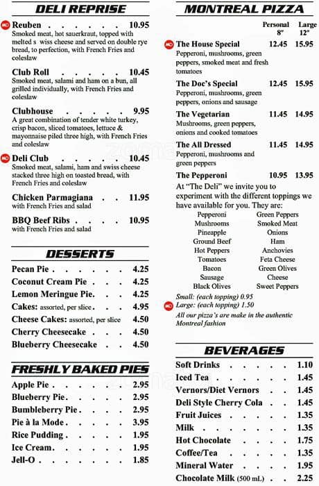 Menu at Montreal Deli restaurant, Mississauga, Dundas St E