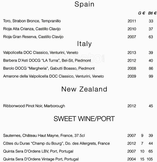 Menu at Amuse Restaurant, Dublin