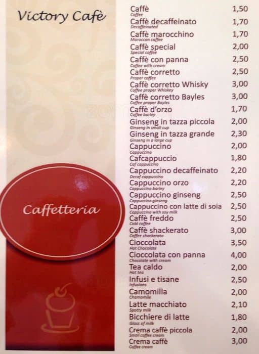 Victory Cafè a Milano: Foto del Menu con Prezzi - Zomato Italia