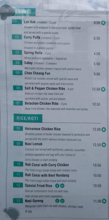 Menu at Penang Flavours restaurant, Doncaster