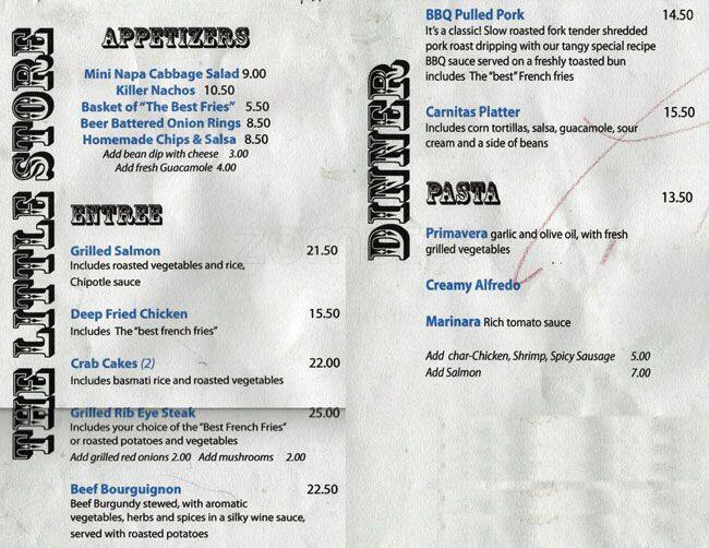 Menu at The Little Store Restaurant, Woodside