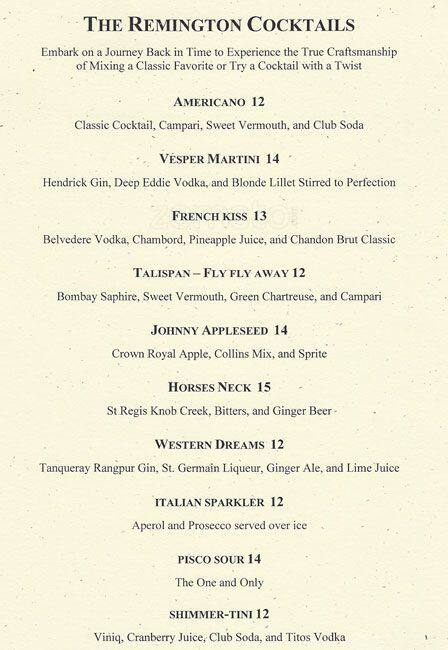 Menu at The Remington Restaurant, Houston