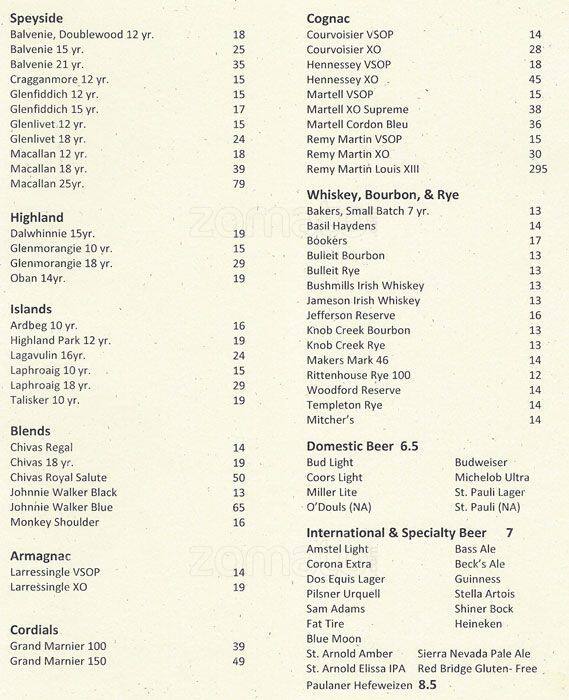 Menu at The Remington Restaurant, Houston