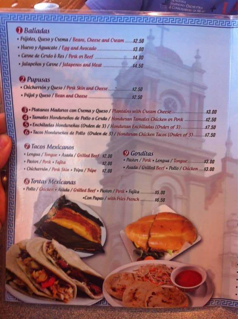 Menu at Mi Tierra restaurant, Lafayette