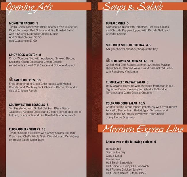 Menu at Ship Rock Grille pub & bar, Golden