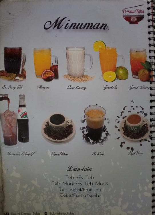 Menu at Bakmi Keriting Danau Toba restaurant, Jakarta