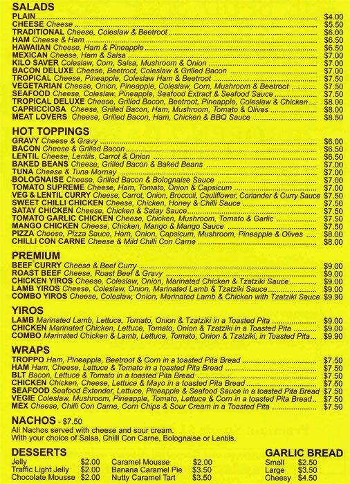 Menu at The Spud Shop fast food, Greenacres