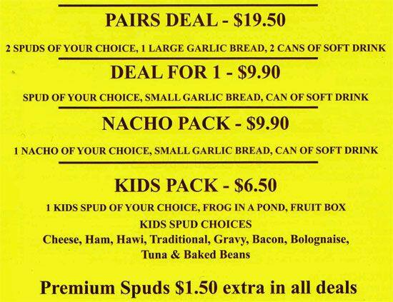 Menu at The Spud Shop fast food, Greenacres