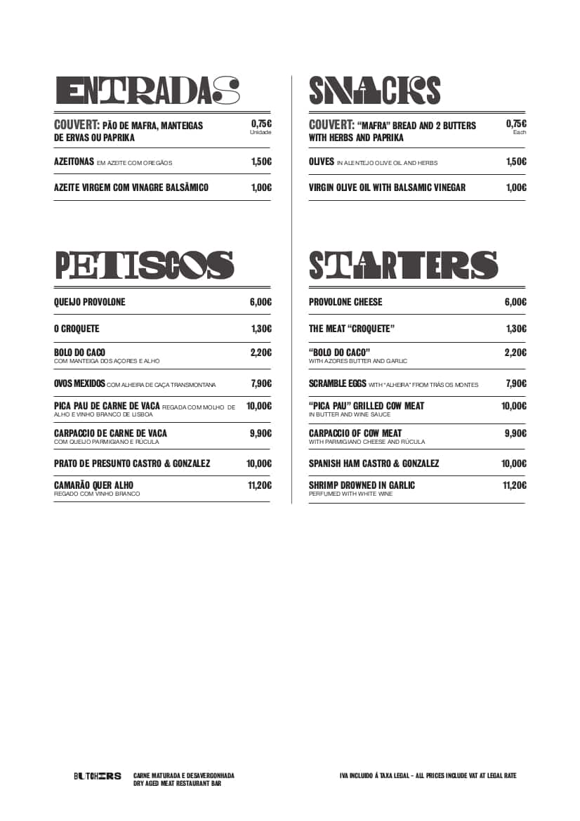 Butchers Menu, Menu v reštaurácii Butchers, Saldanha, Lisboa - Zomato ...
