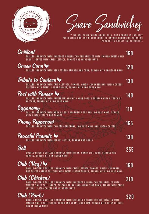 Menu at Burger Yard, Bengaluru, 28