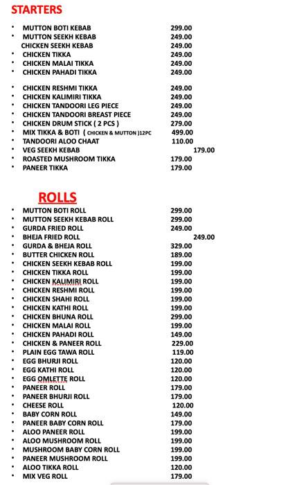 Menu of Mirchi Tawa Fry, Jogeshwari, Mumbai