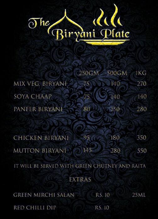 Menu of The Biryani Plate, Sector 72, Noida