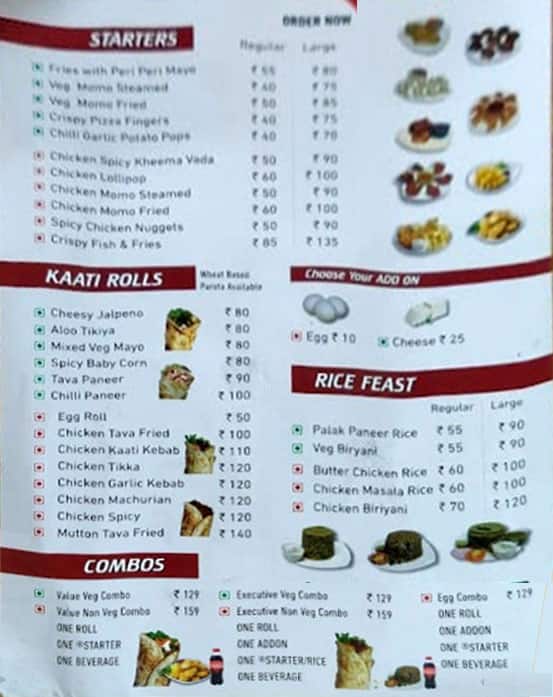 Menu of Rolls On Wheels, Marathahalli, Bangalore
