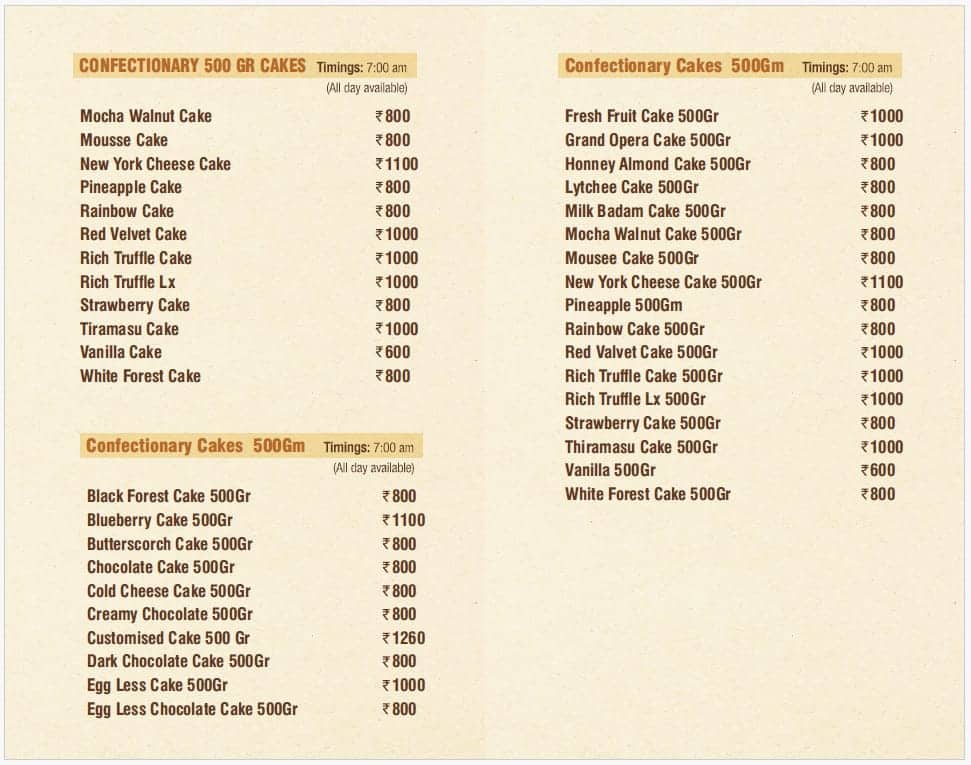 Menu of Bakers Harvest, Financial District, Hyderabad