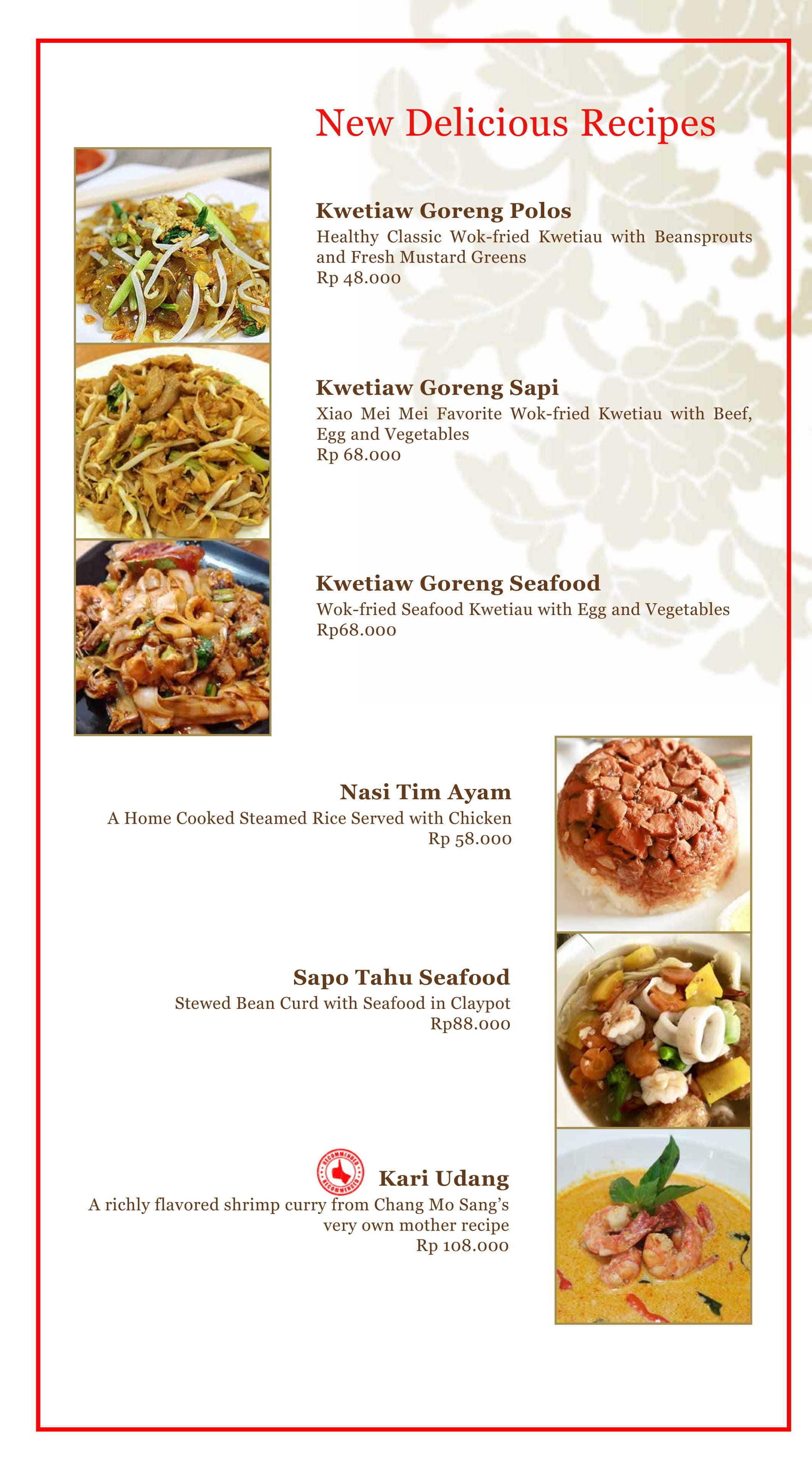 Menu at Shanghai Blue 1920 restaurant, Jakarta