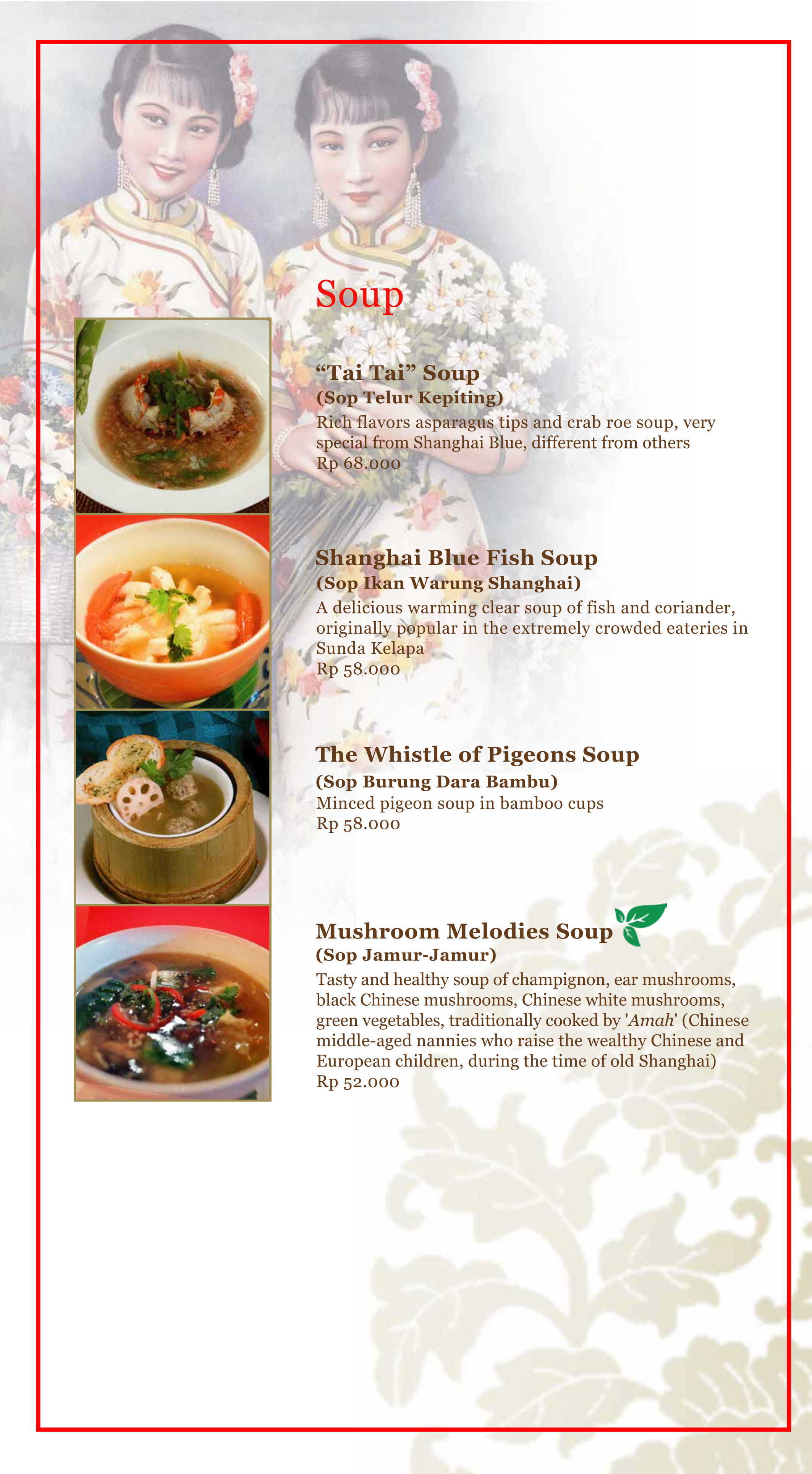 Menu at Shanghai Blue 1920 restaurant, Jakarta