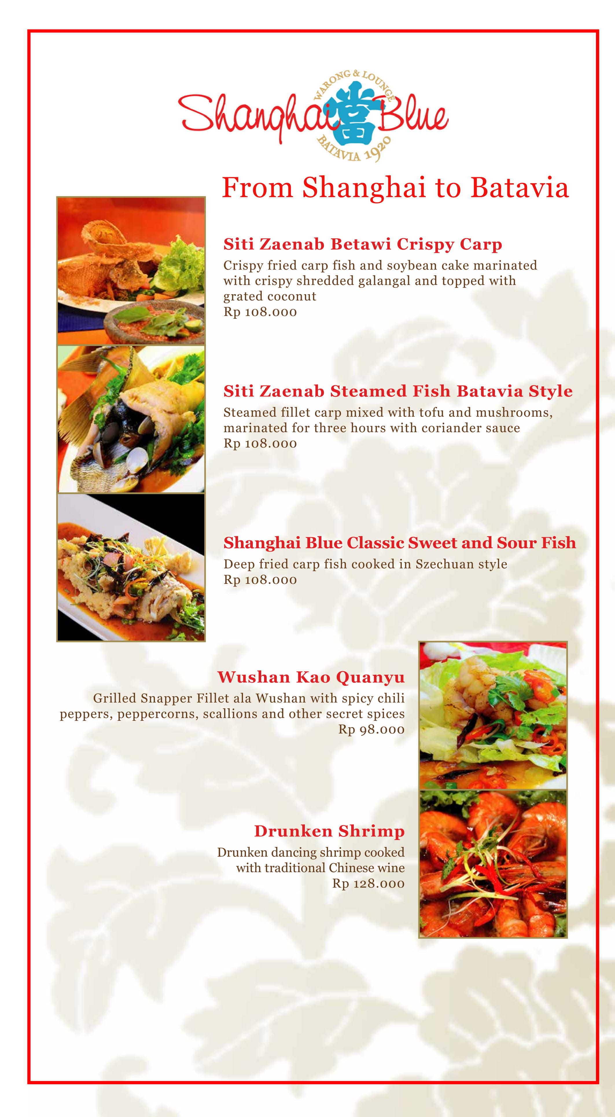 Menu at Shanghai Blue 1920 restaurant, Jakarta