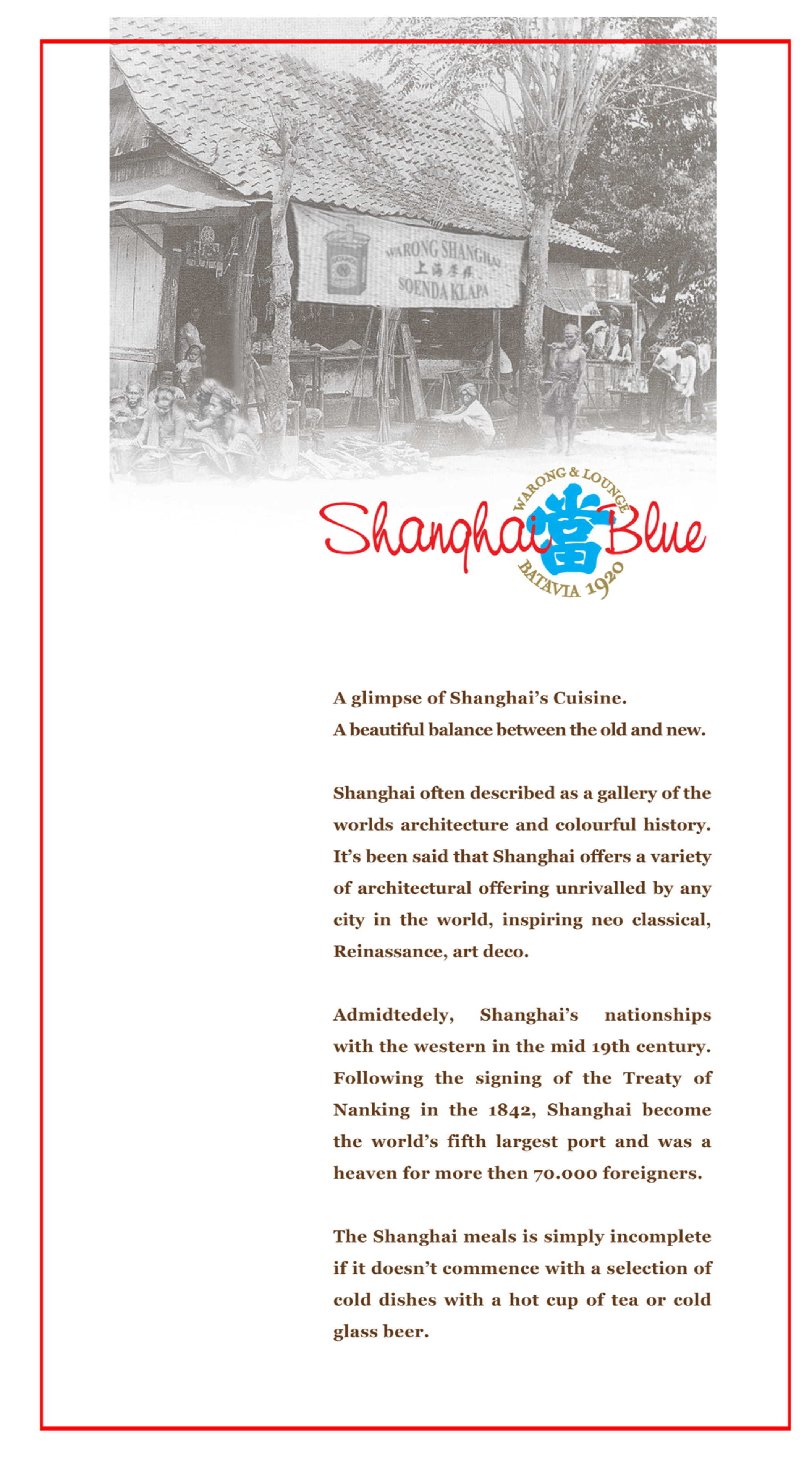 Menu at Shanghai Blue 1920 restaurant, Jakarta