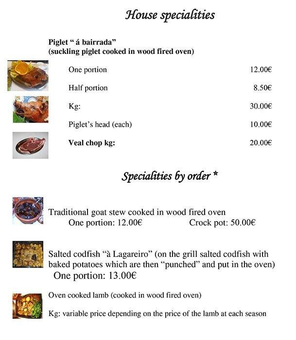 Menu at Bota Feijão restaurant, Lisbon