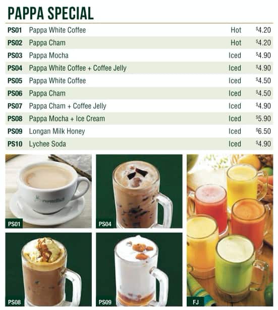 Menu at PappaRich, Perth