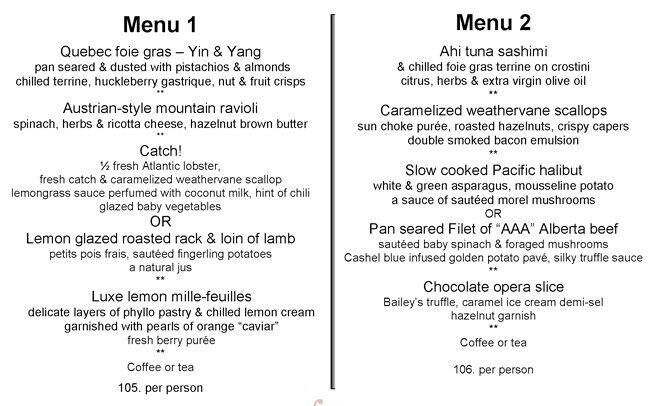Menu at Five Sails Restaurant, Vancouver, 999 Canada Pl
