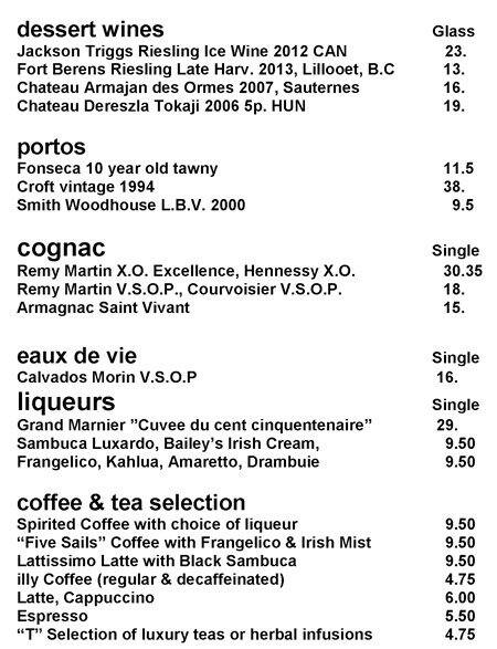 Menu at Five Sails Restaurant, Vancouver, 999 Canada Pl