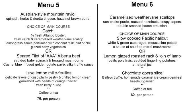 Menu at Five Sails Restaurant, Vancouver, 999 Canada Pl