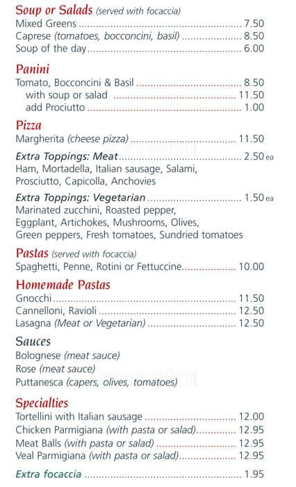 Menu at Cafe Leone, Vancouver