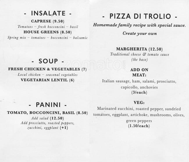 Menu at Cafe Leone, Vancouver