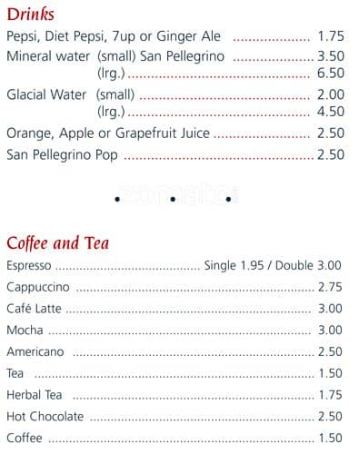 Menu at Cafe Leone, Vancouver