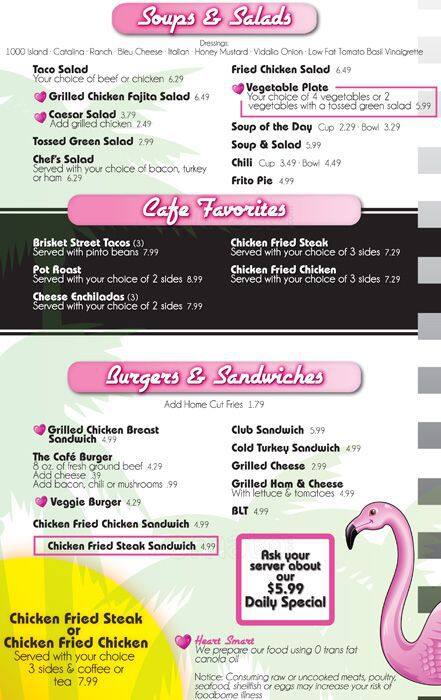 Menu at The cafe, Haltom City, Denton Hwy