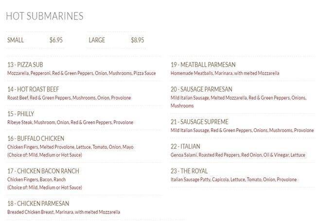 Menu at Submarinos restaurant, Glendale, W Northern Ave