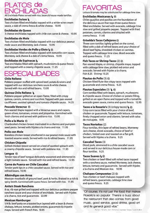 Menu at Rosario's Mexican Cafe Y Cantina (Southtown), San Antonio, 910 ...