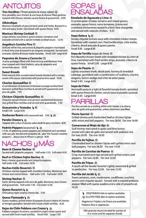 Menu at Rosario's Mexican Cafe Y Cantina (Southtown), San Antonio, 910 ...