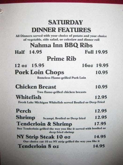 Menu at Nahma Inn pub & bar, Nahma