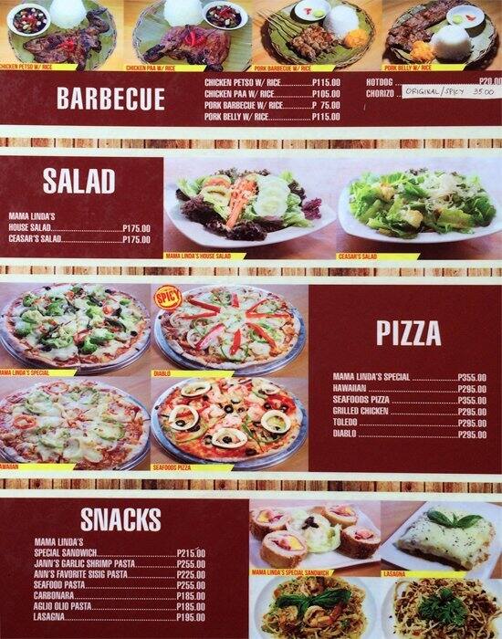 Carta de Mama Linda Inato BBQ and Seafood, Lapulapu, Pueblo Verde