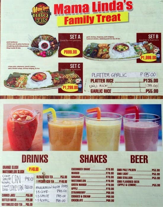 Carta de Mama Linda Inato BBQ and Seafood, Lapulapu, Pueblo Verde