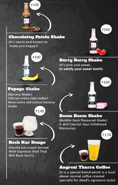 Menu at Theka, Ahmedabad, Rajpath Rangoli Road